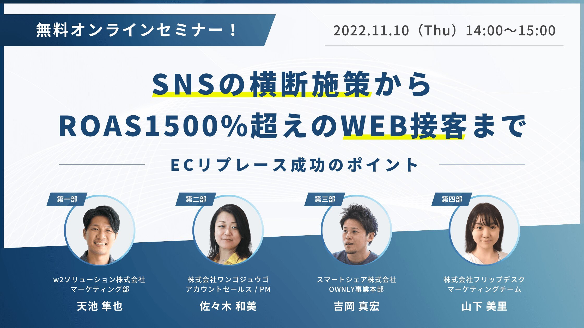 11/10開催「SNSの横断施策からROAS1500%超えのWEB接客まで～ECリプレース成功のポイント～」